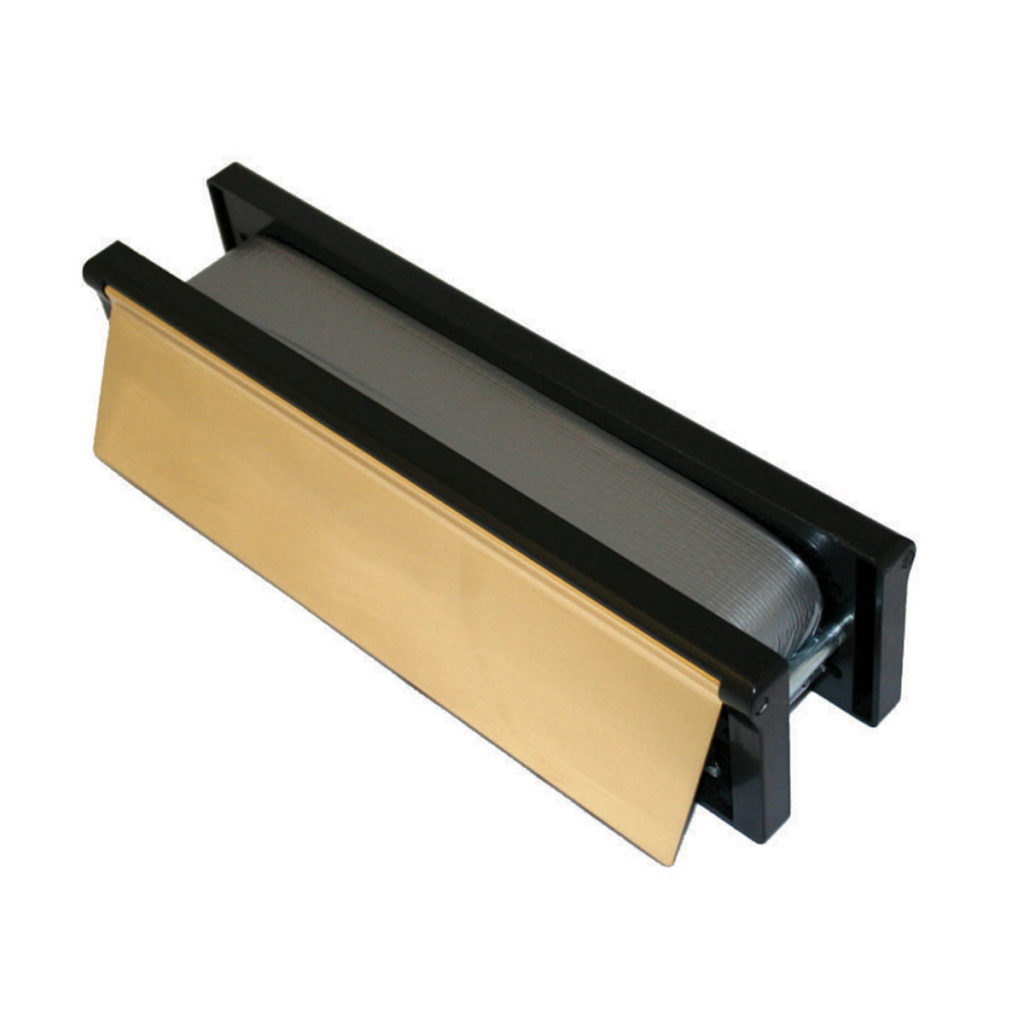 Intumescent Letterbox 12"/300mm Brass (Black Frame) - Fire Seals Direct