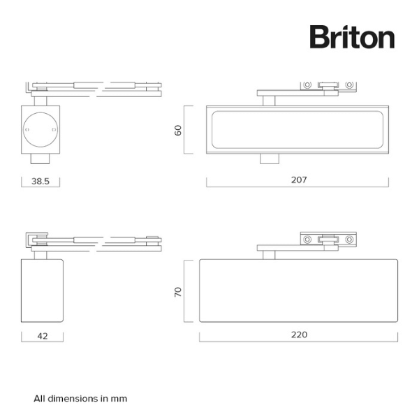 Briton 1110 Door Closer - Silver - Fire Seals Direct