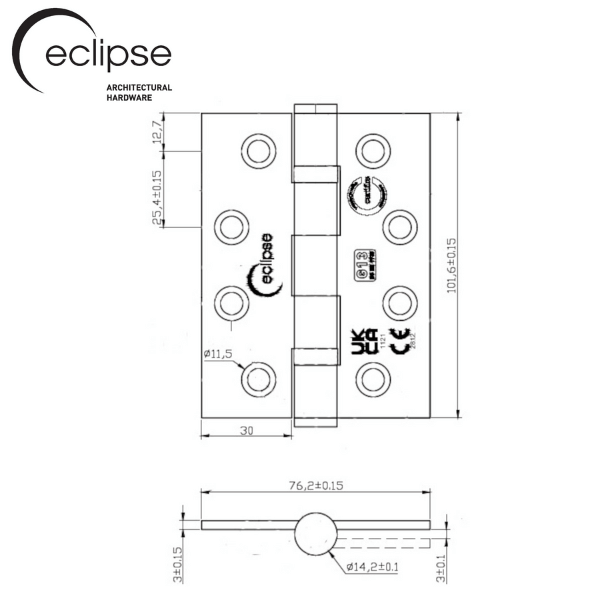 Eclipse Grade 13 Ball Bearing Fire Door Hinge - Satin Stainless Steel ...