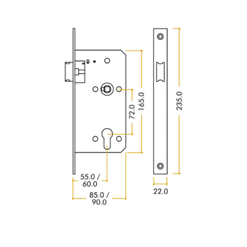 Zoo Hardware Vier Din Latch - Backset 60mm - ZDL0060LSS - Fire Seals Direct